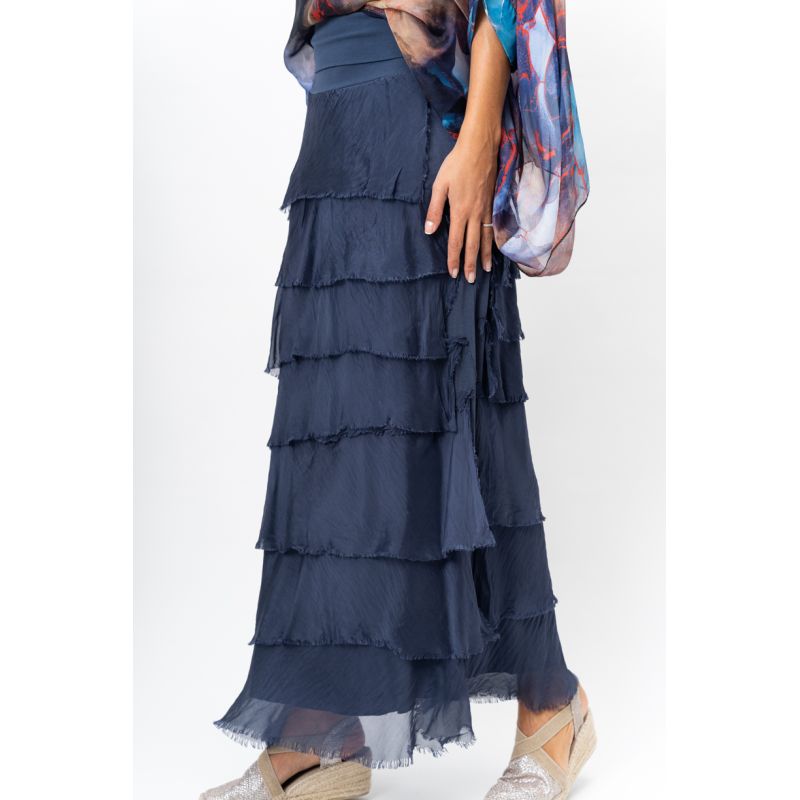 Silk Long Ruffle Skirt