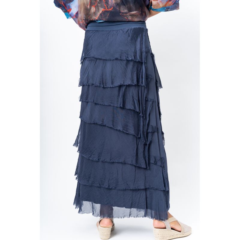 Silk Long Ruffle Skirt