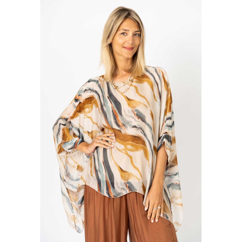 Abstract print silk Blouse