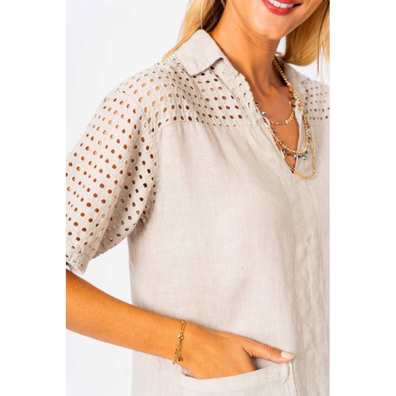 S/S Linen Dress with Lace on top