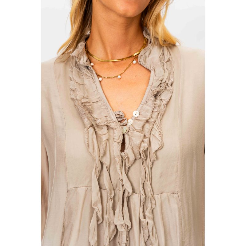 Silk Ruffle Neckline Blouse