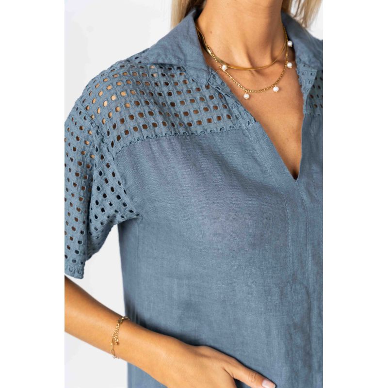 S/S Linen Dress with Lace on top