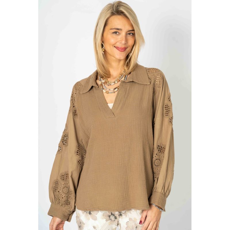 Blouse with Eyelet sleeves