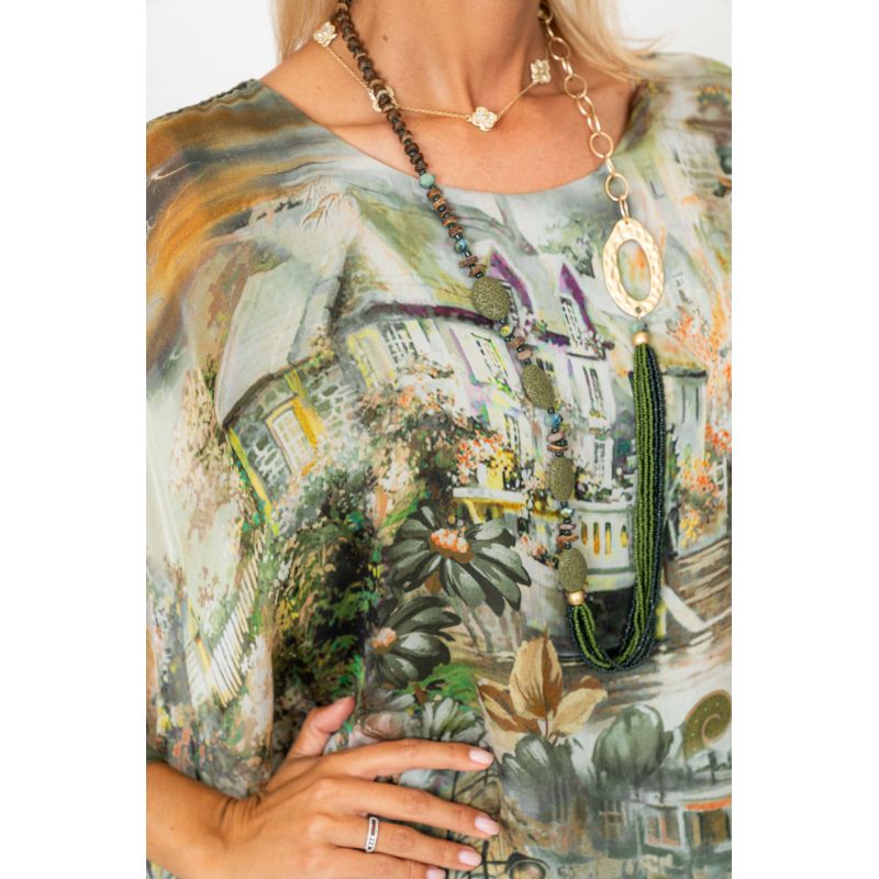 Village Print Silk Dress