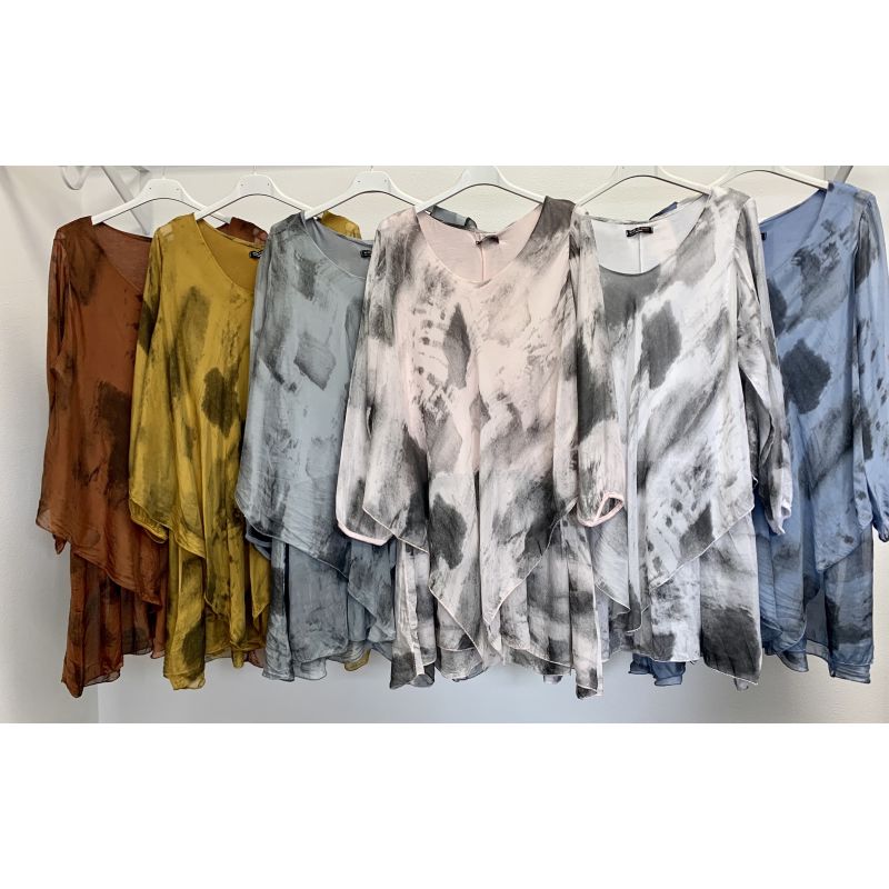 Abstract Double Layer Silk Blouse