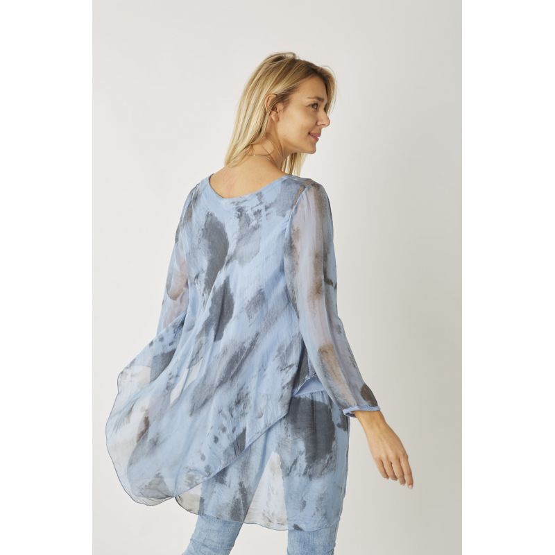 Abstract Double Layer Silk Blouse