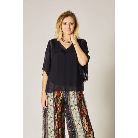 Wide Sleeve Silk Blouse