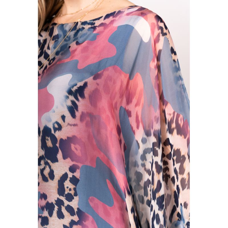 Abstract Camo Print Silk Blouse