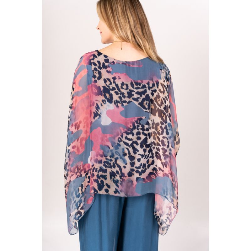 Abstract Camo Print Silk Blouse